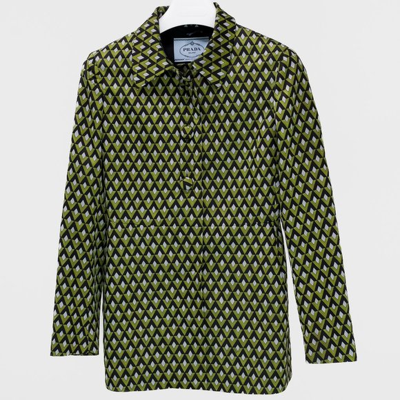 Prada | Jackets & Coats | Prada Green Geometric Print Jacket | Poshmark